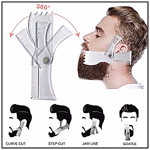 Beard All-In-1 Men Comb Beard Template Shape Adjustable Styling Stencil Rotating Beauty Tools Wet Dry Hair Brush Kids (Transparent, One Size)