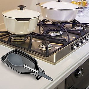 LIANYU Black Spoon Rest for Kitchen Counter, Stainless Steel Spoon Holder for Stove Top, Spatula Spoon Ladle Utensil Holder with Square Bottom, Heavy Duty, Dishwasher Safe