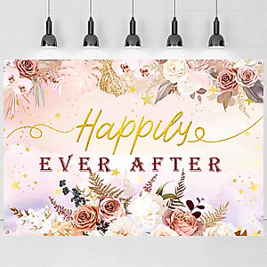 INNORU Happily Ever After Backdrop Banner, Mr & Mrs Wedding Party Photography Backdrop Poster Engagement Party Anniversary Bridal Shower Decorations Photo Booth Props 6x4ft