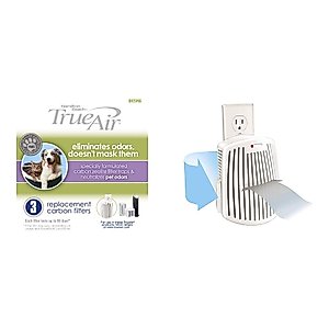 Hamilton Beach TrueAir Replacement Carbon Filter, 3-Pack (04234G) TrueAir Plug-Mount Odor Eliminator with Carbon Filter + Green Mountain Scent Cartridge, On/Off Fan (04530GM)