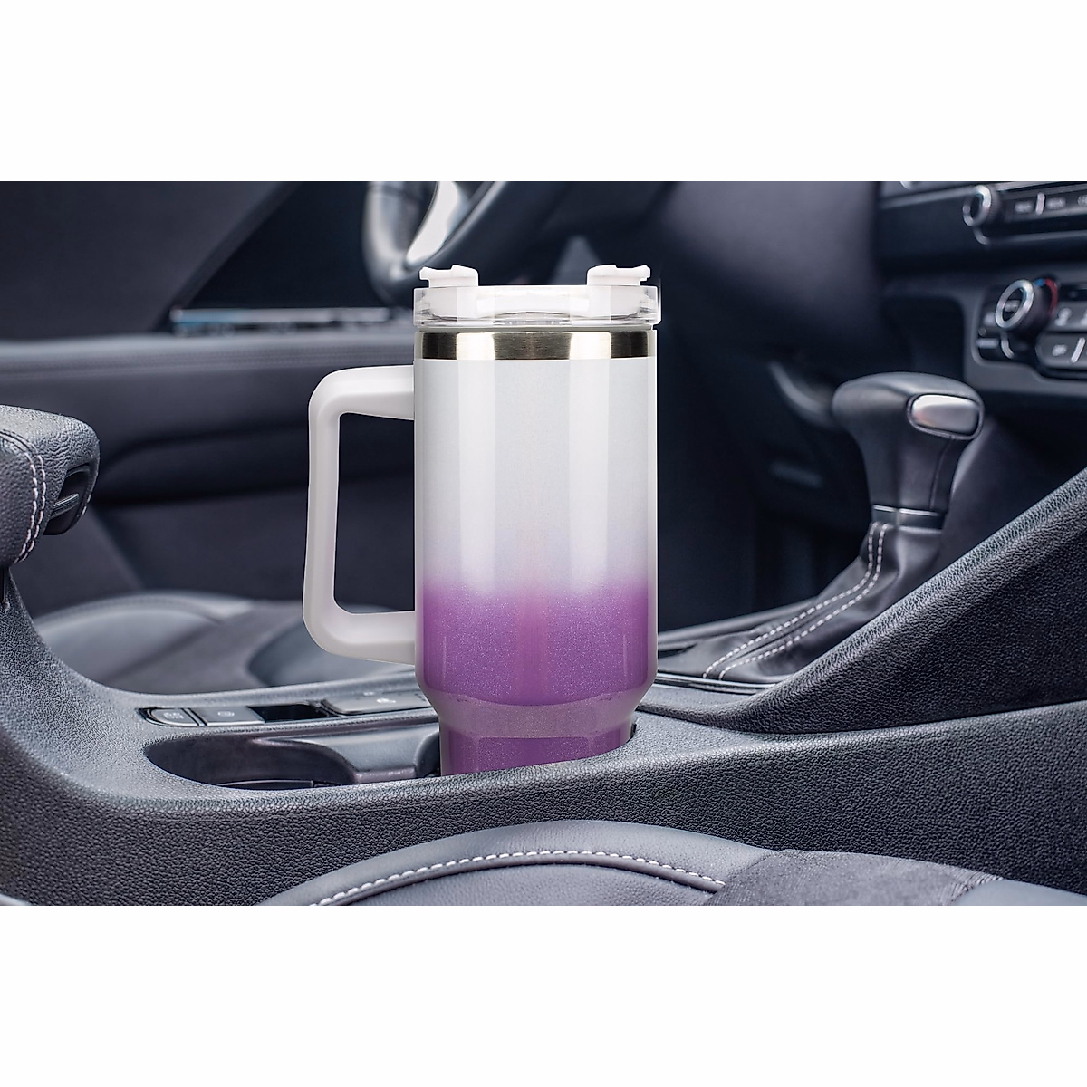 Elanze Designs Majestic Flying Dragon 40 oz. Stainless Steel, Large Water Bottle Coffee Mug, Spill & Leak Resistant, Thermal Travel Tumbler with Handle, Lid & Straw, White & Purple