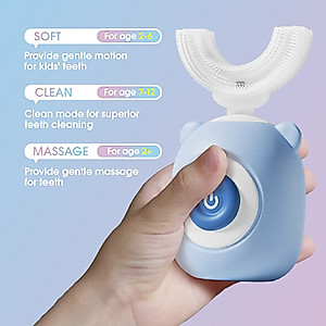 lululike Kids Electric Toothbrush, U Shaped Toddler Electric Toothbrush, 360 Ultrasonic Automatic Toothbrush Kids, Age 2-12, Blue