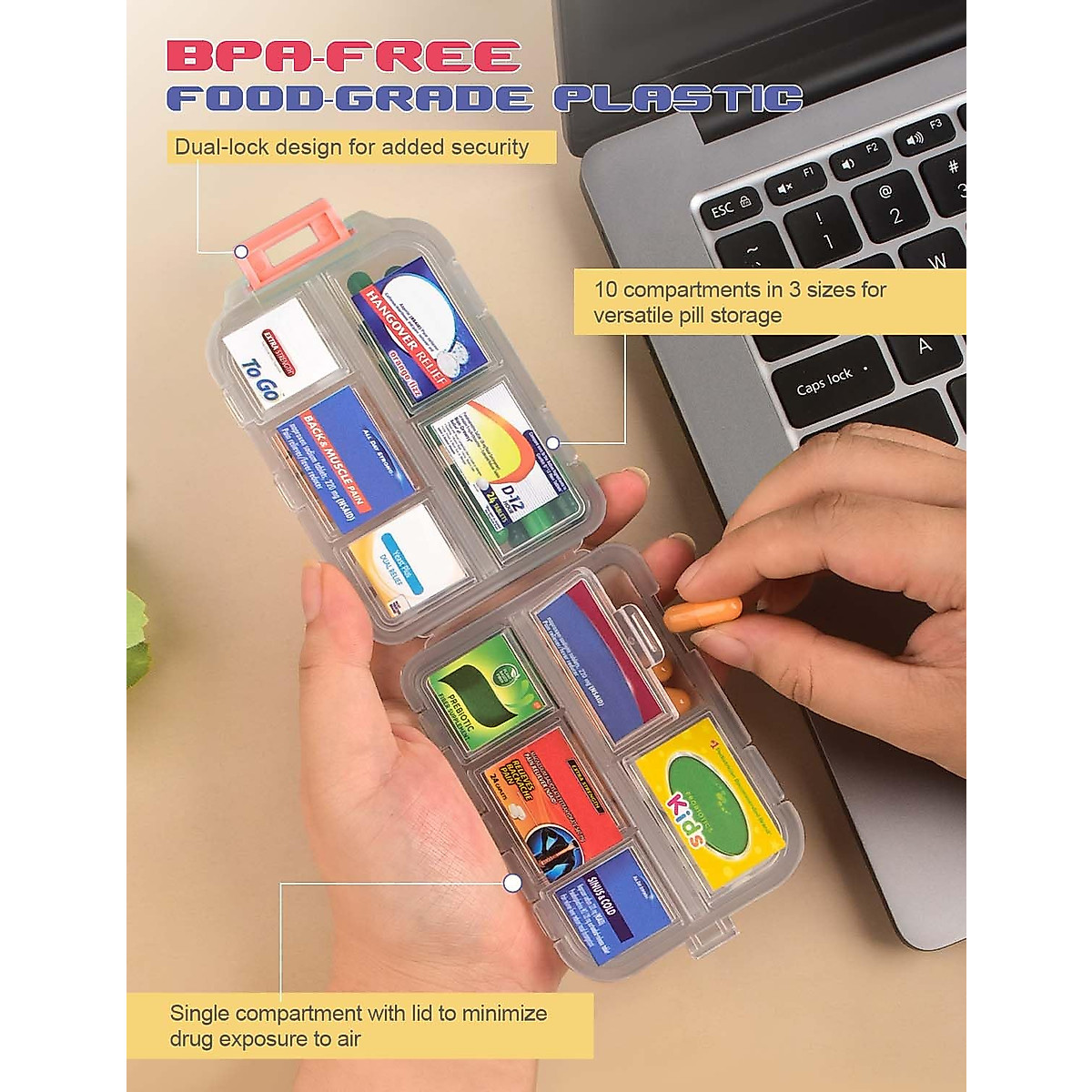 3 Pcs DIY Travel Pill Organizer with Labels Pocket Pharmacy, 3 Pill Box & 420 Medicine Labels, Portable Travel Essentials Mini Pill Container 7 Day Pill Case Storage Vitamin Fish Oil (Set B)