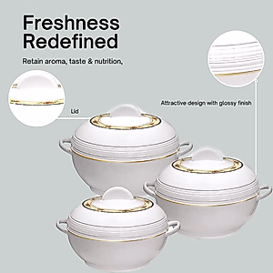 Tmvel Ambient Insulated Casserole Hot Pot Hot Pack Food Warmer 3 Pieces Set (Beige) 1.6 L, 2.5 L, 3.5 L