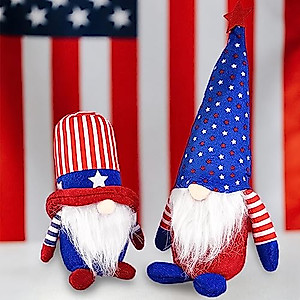 mupera 2Pcs Summer Gnomes Plush Decor, Blue Adorable Handmade Plush Dolls with Stars Stripes, Faceless Gnomes Plush Doll Table Ornament for Office, Living Room