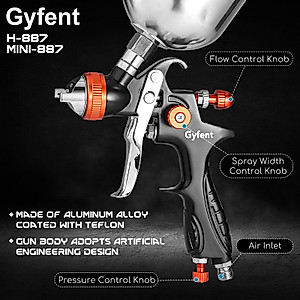 Gyfent Spray Paint Gun Set, HVLP Auto Paint Gun Air Paint Spray Gun with 3 Spray Gun & 1/1.3/1.7/2.5mm Nozzles & 4 Kettles & Pressure Gauge for Car Automotive Furniture DIY House Painting