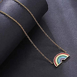 Rainbow Necklace for Women Stainless Steel Enamel Rainbow Charm Pendant Gold Plated Fashion Jewelry Birthday Gift for Her
