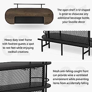 Tribesigns Bar Unit for Liquor, 4 Tier Bar Table with Storage Shelves and Foot Rail, Corner Mini Bar Cabinet with Wine Glasses Holder for Home/Kitchen/Bar/Pub, Black and Walnut