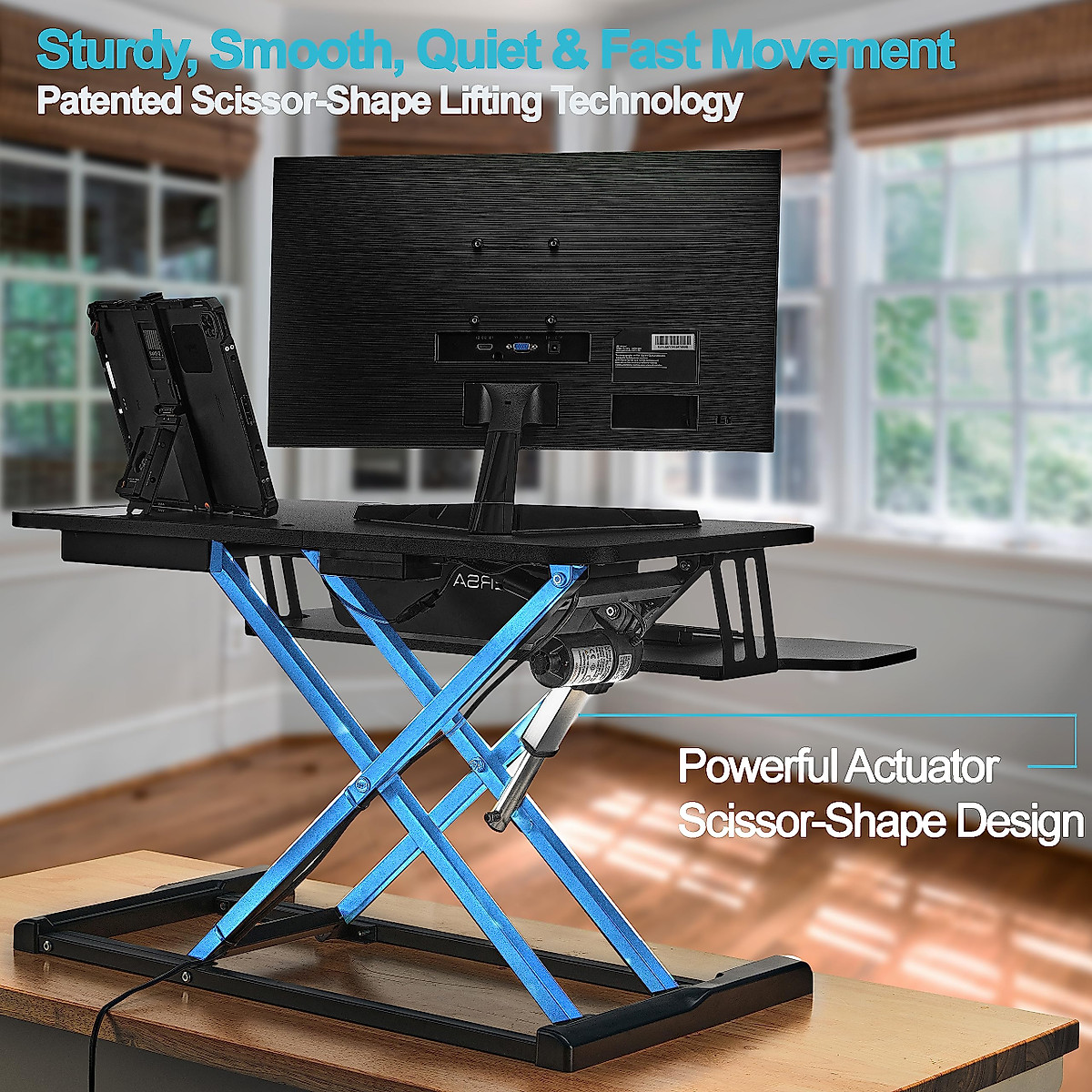 VERSADESK® PowerRiser 32 Inch Electric Standing Desk Converter for Dual Monitor, Laptop Workstation with Wide Keyboard Tray, Height Adjustable Sit to Stand Desk Riser, Black (Black, 32")