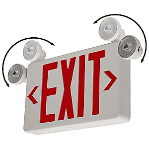 LFI Lights | Compact Combo Red Exit Sign with Emergency Lights | White Housing | All LED | Two Adjustable Round Heads | Hardwired with Battery Backup | UL Listed | (2 Pack) | COMBOC-R