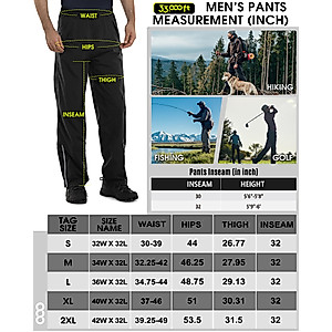 33,000ft Men's Rain Pants Waterproof Rain Over Pants Windproof Lightweight Outdoor Rain Pants for Work Golf Hiking Fishing Black