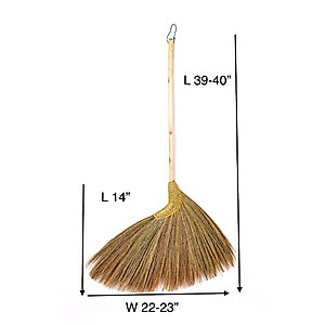 SN SKENNOVA - 1 Piece of Asian Broom Whisk Broom Thai Natural Grass Broom Solid Wood Handle Rattan Hand Grip (Kong Grass, 39 inch)