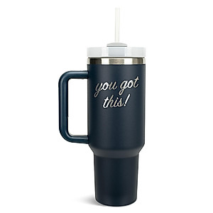 Elanze Designs You Got This! Motivation 40 oz. Stainless Steel, Large Water Bottle Coffee Mug, Spill & Leak Resistant, Thermal Travel Tumbler with Handle, Lid & Straw, Navy Blue