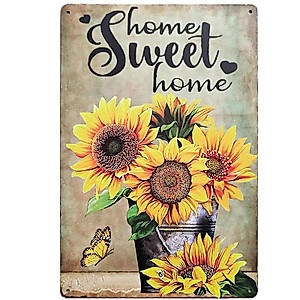 TISOSO Home Sweet Home Fresh Sunflower Vintage Metal Sign Garden Decoration Farmhouse Decorative Wall Art Decor Home Coffee Bar Signs 8X12Inch