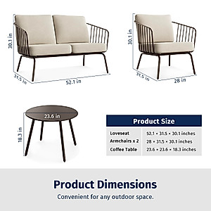 EAST OAK 4-Piece Plaza Patio Furniture Set, Outdoor Furniture with Thick Cushion Sofa and Coffee Table, Modern Patio Conversation Set for Garden, Backyard and Porch, Brown & Beige