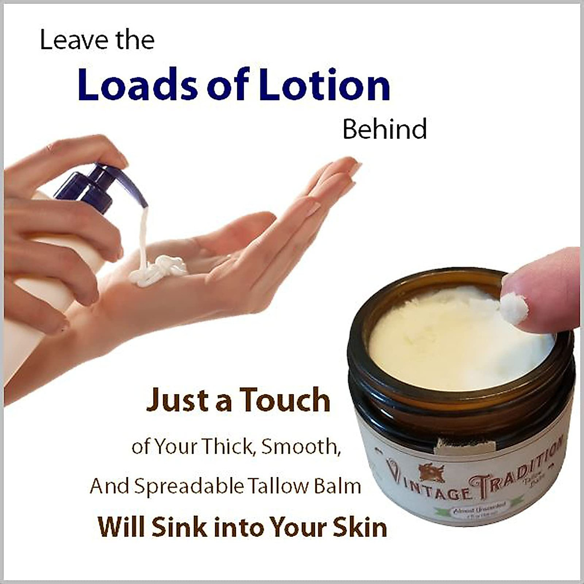 Vintage Tradition Beef Tallow All Purpose Balm – Healing, Hydrating Mild Vanilla Skin Care Salve Replaces Body Lotion, Hand Cream, More – Essential Oil, Olive Oil, and Grass-Fed Tallow, 2 fl. oz.