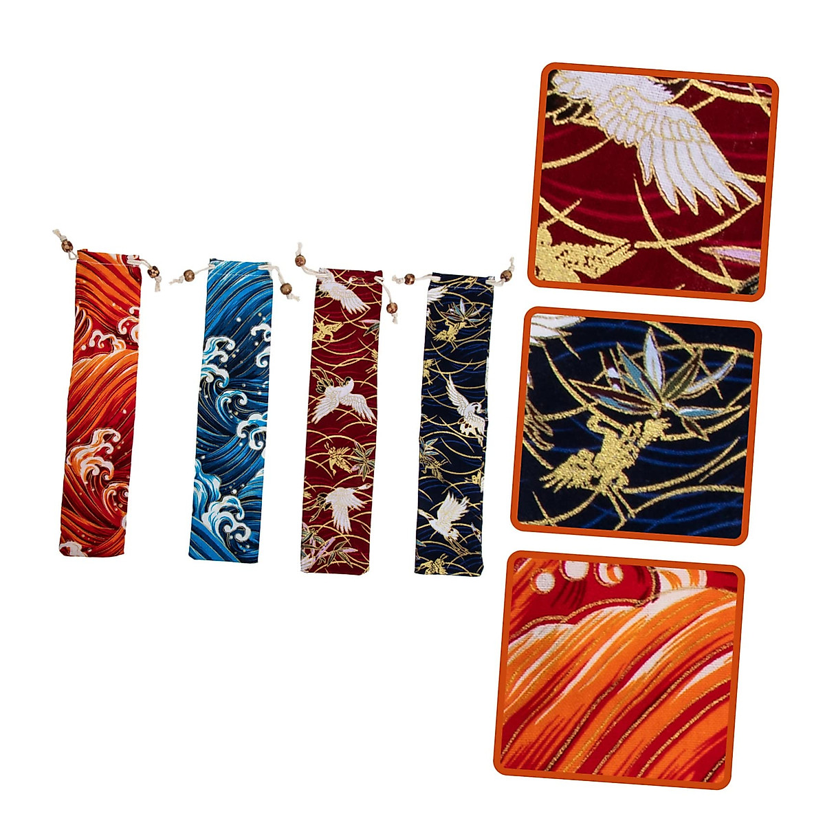 Cabilock 4pcs Drawstring Bag Pocket Wallet Straw Purse Folding Bracket Straw Carrying Bag Silk Drawstring Bag Utensil Holder Cutlery Bags Tableware Bag Japanese Style Tableware Bag Fabric