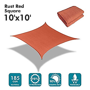 KANAGAWA Sun Shade Sail 10'x10' Rust Red Square UV Block Canopy Awning Shelter Fabric Cloth Screen for Outdoor Patio Garden Backyard Activities
