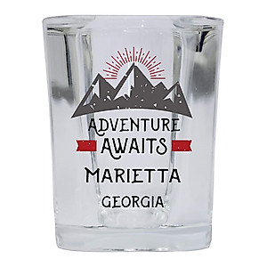 R and R Imports Marietta Georgia Souvenir 2 Ounce Square Base Liquor Shot Glass Adventure Awaits Design