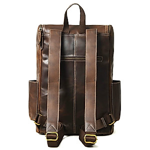 Gratlin Buffalo Leather Backpack for Men & Women 17 Inches | Vintage Genuine Leather Laptop Backpack | Full Grain Brown Leather Rucksack Knapsack with Padded Laptop Sleeve Best for Office Travel Use