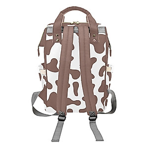 Urcustom Personalized Name Diaper Bag Backpack Cow Print Brown Multifunction Travel Backpack Nappy Bag Daypack for Mom Dad Boy Girl