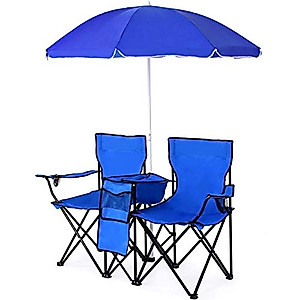 ReunionG Double Portable Camping Chairs, Blue 60D x 20.5W x 35H Inch