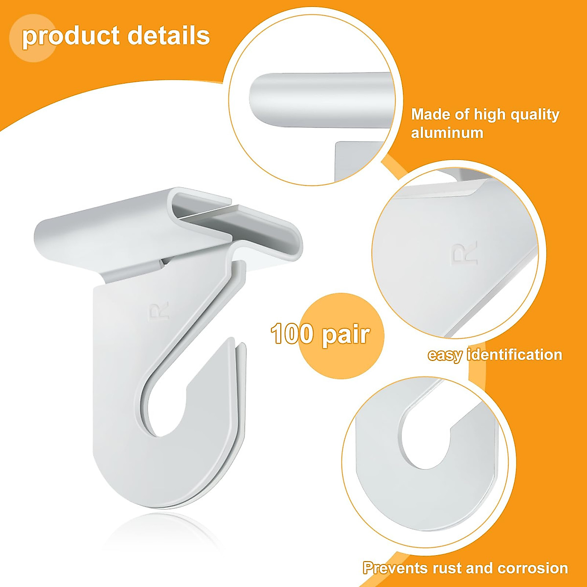 Vicenpal 100 Pair Drop Ceiling Hooks Bulk for Classrooms Hanging, Metal Suspended Track Tile Hooks Aluminum White Heavy Duty T Bar Clips, Hold up to 20 Lbs for School Offices Plants Decorations