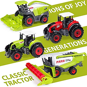 Oriate Farm Tractor Set 34 Piece Die Cast Vehicle Value Playset, Large Size 4.8" Tractors Toy Kids Birthday Gift, Farm Play Mat Tractors Animals Trailer Toys, Farm Equipment Accessories
