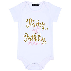 ODASDO It’s My 1st First Birthday Outfit Newborn Infant Baby One Year Party Cake Smash Set Princess Dress Cotton Short Sleeve Bodysuit Romper Tutu Skirt Sequin Bowknot Headband 3pcs Pink 1st 1T