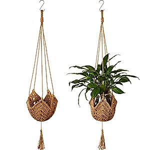 Shappy 2 Packs Macrame Plant Hangers Jute Crochet Plant Indoor Boho Hanger Large Hanging Wall Plants with 2 S Shaped Hooks for Outdoor Home Decorations Fence Planters Plant Flower Pots