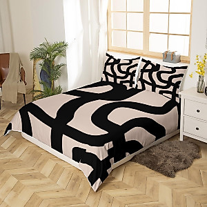 jejeloiu Black and Dark Tan Duvet Cover King Size Geometric Modern Bedding Set for Kids Abstract Neutral Art Comforter Cover Set Women Men Teens Geometry Home Decor Bedspread Cover,No Insert
