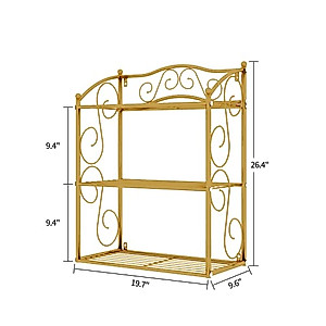 YADOOLIFE Metal Wire Wall Shelf Unit, 3-Tier Wall Mounted Gold Floating Shelves with Liners, Hanging/Standing Storage Shelving Rack for Pantry Bathroom Office Home Organization
