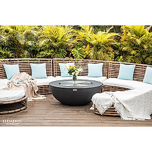 AMS Fireplace Elementi Lunar Bowl Cast Concrete Fire Table Bundle, Outdoor Fire Pit Fire TablePatio Furniture, Dark Gray (Natural Gas)