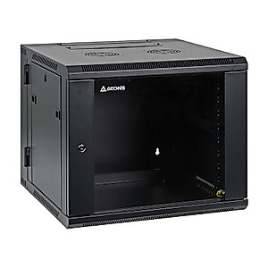 AEONS 9U Professional Wall Mount Server Cabinet Enclosure Double Section Hinged Swing Out 19-Inch Server Network Rack with Locking Glass Door Black (Fully Assembled)