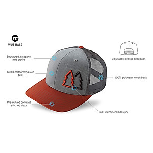 WUE Simple Pine Trees Trucker Hats for Men Adjustable Snapback Mesh Cap Great for Outdoors (Heather/Orange/Charcoal)