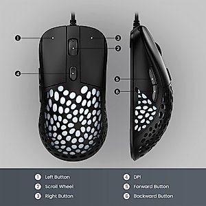 Blade Hawks RGB Gaming Mouse Wired, 60 g Ultra-Lightweight Honeycomb Computer Mice,Gaming Mouse with 6 Function Buttons,7 Backlight,6400 Adjustable DPI for Windows PC & Laptop Gamers