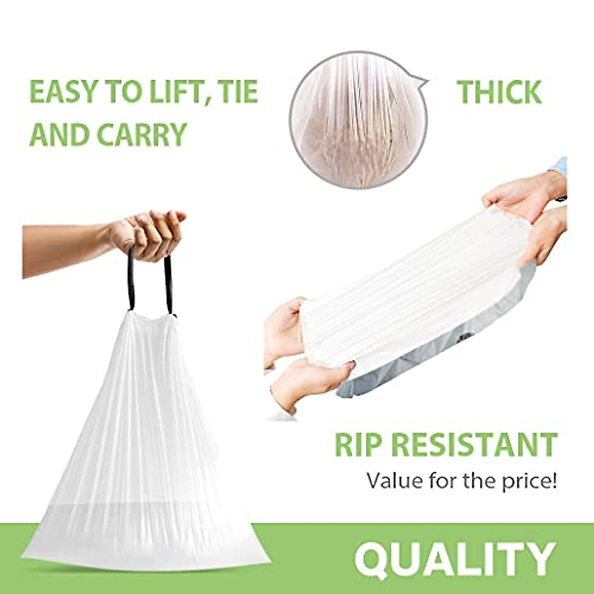 2.6 Gallon 220 Counts Strong Drawstring Trash Bags Garbage Bags by Teivio, Bathroom Trash Can Bin Liners, Small Plastic Bags for home office kitchen,Code R fit 10 Liter, 2,2.5,3 Gal