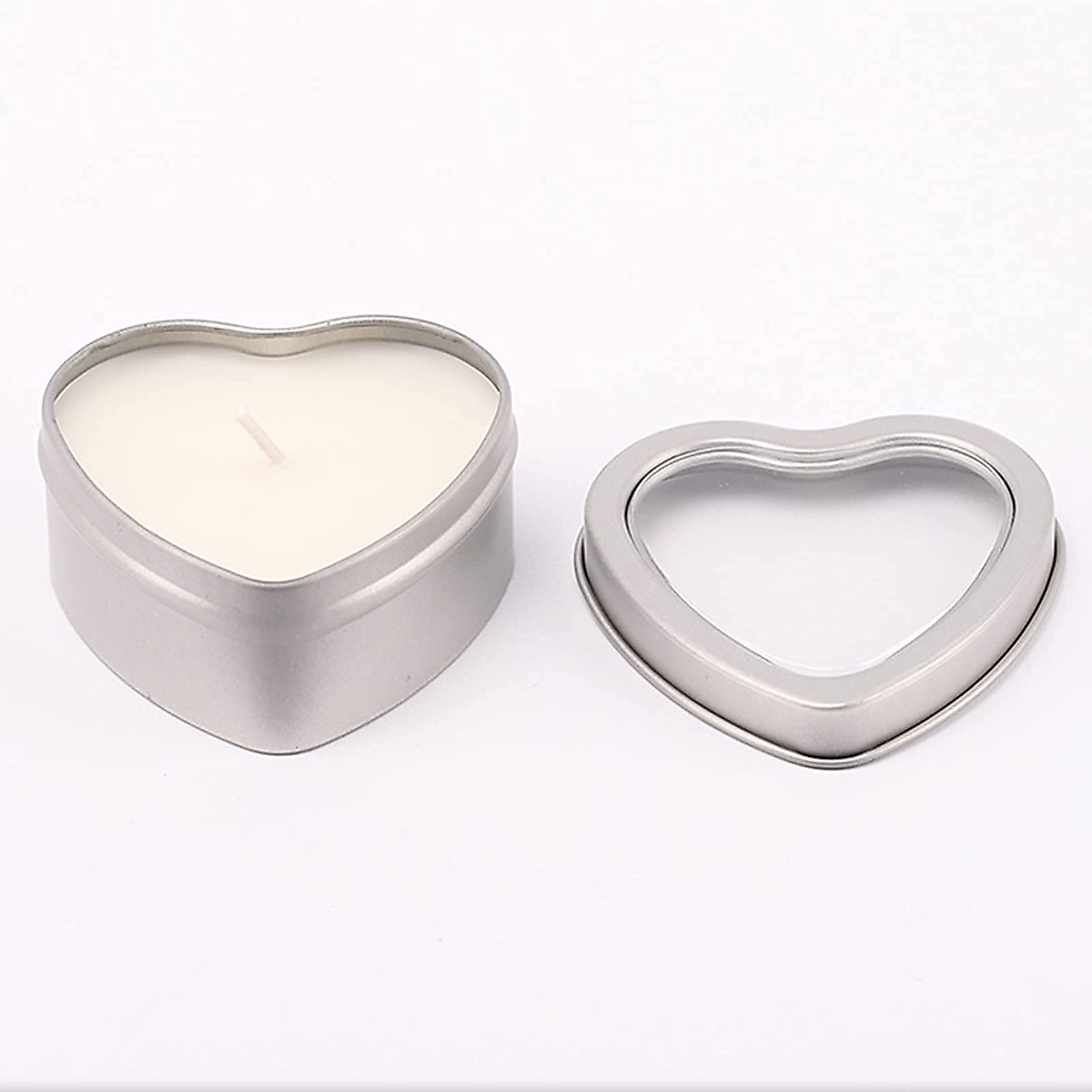 Dicunoy 20 Pack 2oz Metal Tins, Heart Shaped Empty Tin Box With Lids, Candle Jars Gift Storage Container Cans With Clear Window For Candle Making, Candies, Treasures
