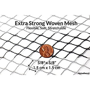 AlpineReach Garden Netting Heavy Duty Bird, Deer, Plant Protection 7.5 x 65 ft Extra Strong Woven Mesh Animal Net, Reusable Kit with Zip Ties, Fencing for Fruits Trees, Black