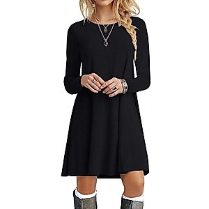 POPYOUNG Spring Dresses for Women 2023 Long Sleeve T Shirt Dress Casual Swing Dress XL, Black