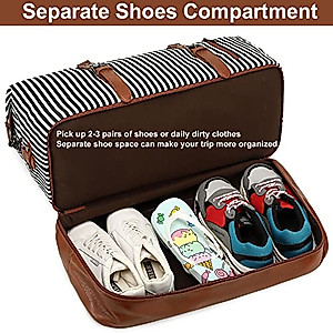 CAMTOP Weekender Bags for Women Travel Duffle Overnight Weekend Bag with Toiletry Bag and Shoe Compartment (50L,Stripes)