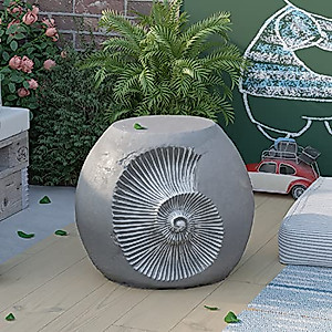 COSIEST Nautilus Sculpture End Table, 15.8x15 inch Concrete Finish Accent Table, Round Side Table for Garden Yard Patio, Light Gray