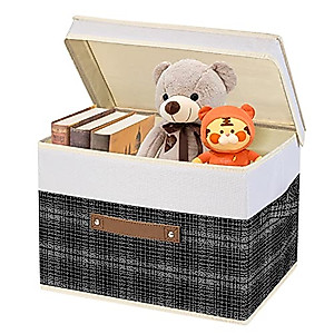 TYEERS Collapsible Storage Bins with Lids, Patchwork Design, Washable, Fabric Decorative Storage Boxes for Organizing, 14.9x9.8x9.8 inches, 3 Pack, Black