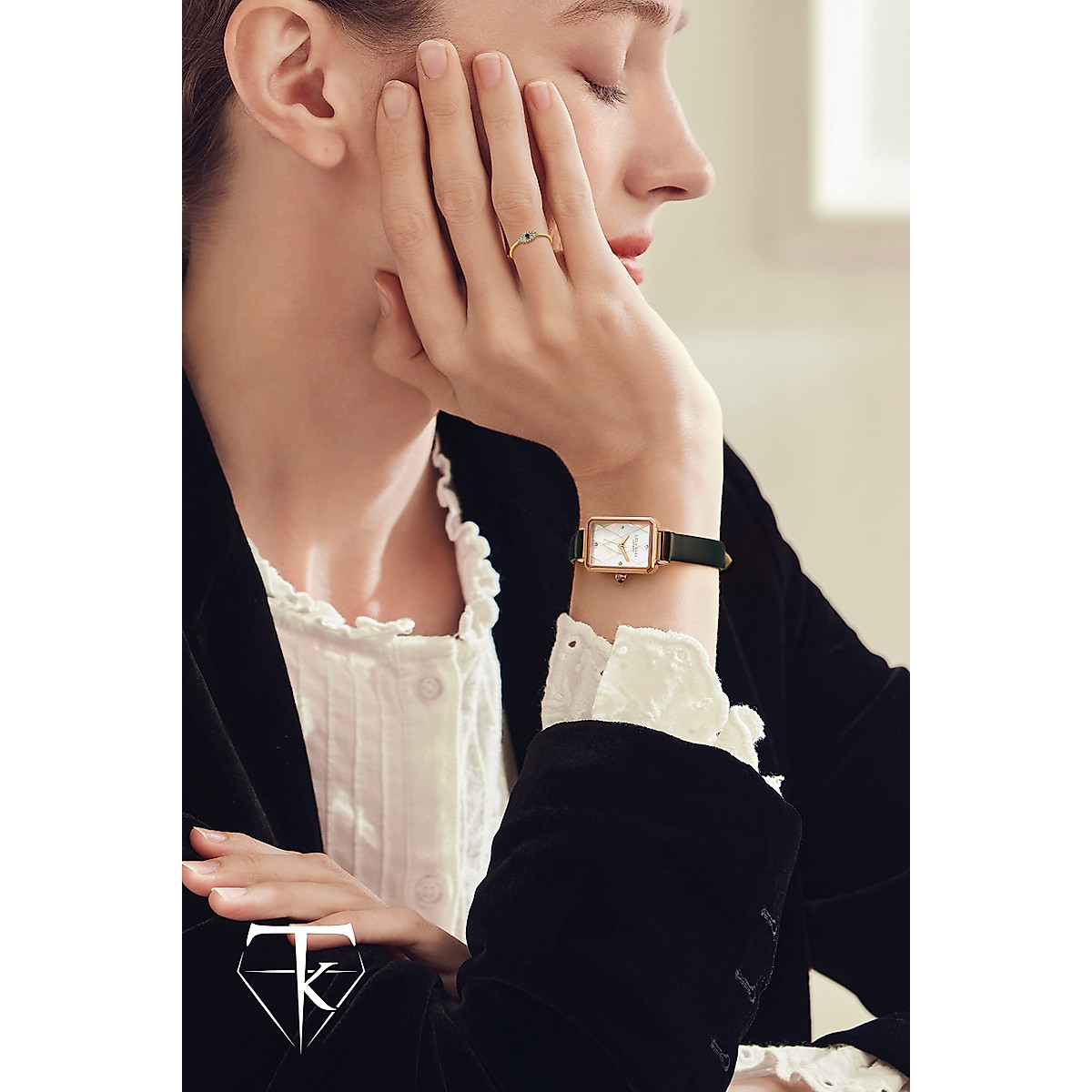 Takar 10k Solid Gold Diamond Dainty Ring With Sapphire Birthstone, Evil Eye Ring, Good Luck Ring For Women, Made In USA, Gold Minimalist Jewelry In Rose, White And Yellow Gold