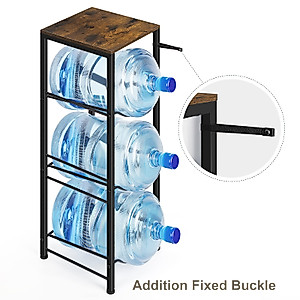 Water Bottle Holder 5 Gallon Water Cooler Jug Rack 3-Tiers Water Bottle Organizer with Storage Shelves for Kitchen Living Room Office, Rustic Brown
