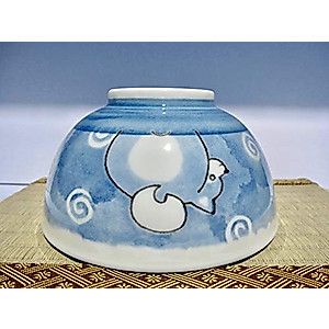 Japanese Shiba Dog Blue 6.3 Inches Diameter Large Rice Bowl Donburi Soup Noodle or Serving Bowl Multipurpose Bowl Chawan from Japan