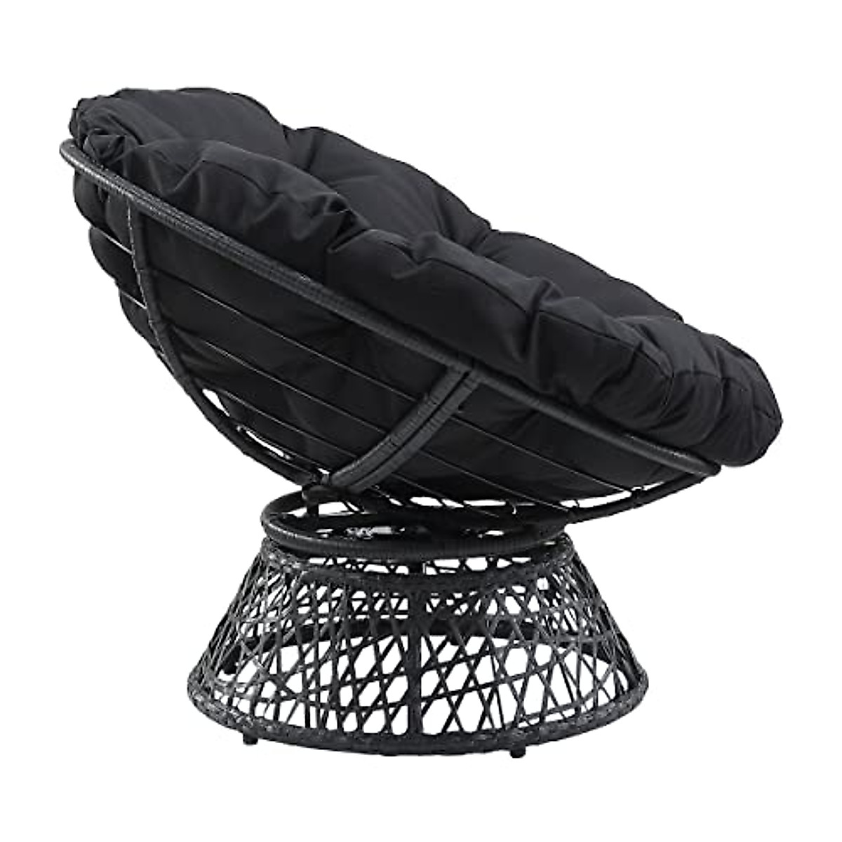 OSP Home Furnishings Wicker Papasan Chair with 360-Degree Swivel, Grey Frame with Black Cushion