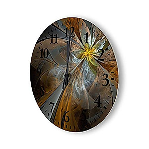 Wood Wall Clocks Symmetrical Yellow Fractal Flower Simple Watches Time for Kitchen Office Living Bedroom Wood Round Wall Clock Made in USA