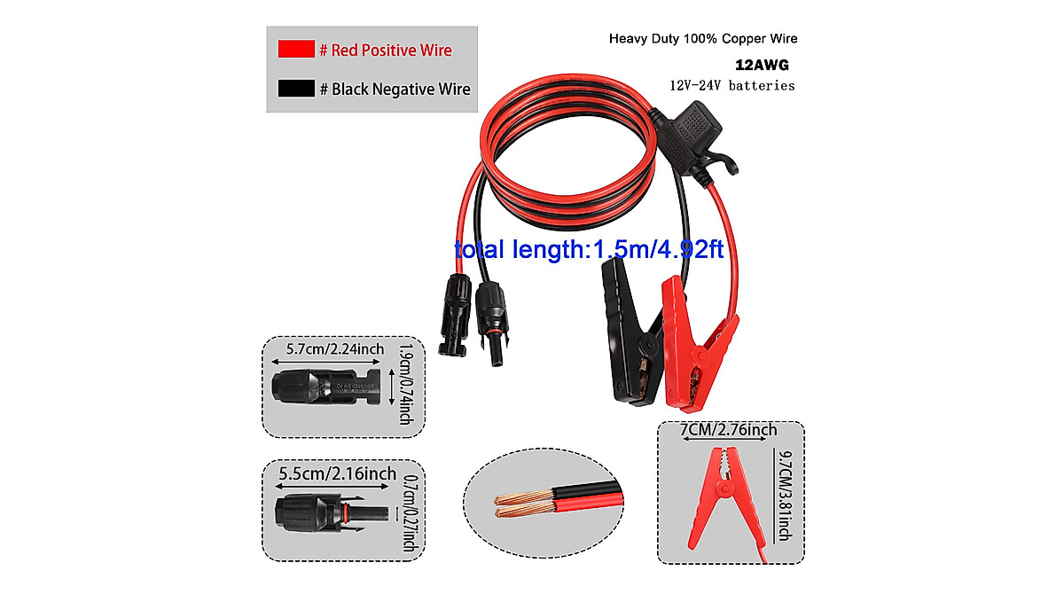 QIANRENON 12AWG Solar Panel Connector Cable with Fuse