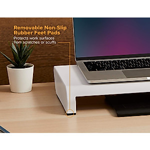 Bostitch Office Konnect Adjustable Monitor Stand Riser, 4 Height Adjustments, Built-In Cable Management, Rubber Feet - White